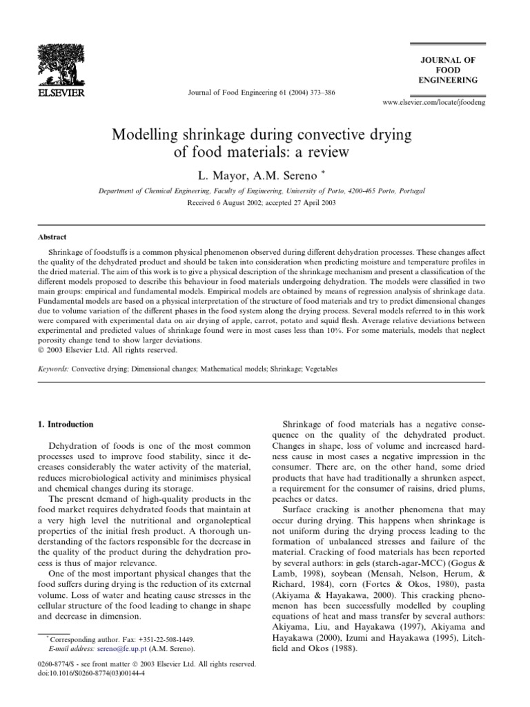 Modelling Shrinkage During Convective Drying of Food Materials: A ...