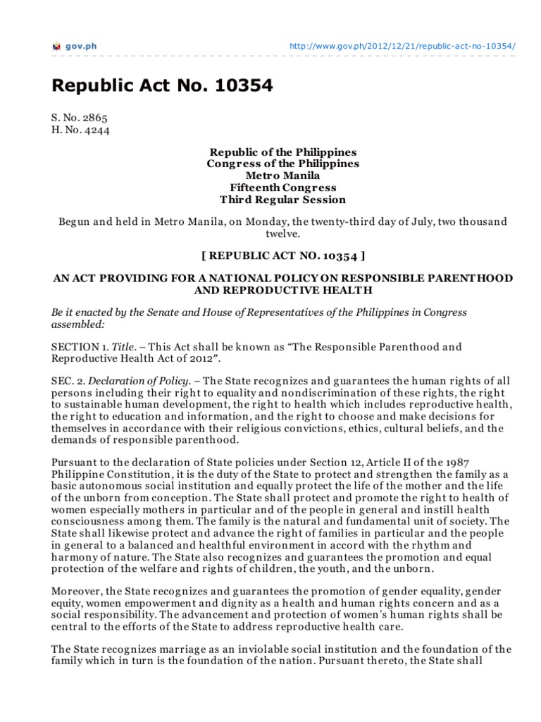 Republic Act No. 10354 | Gender Equality | Ethnicity, Race & Gender