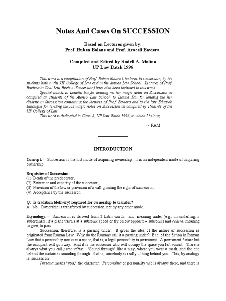 Succession Notes | PDF | Will And Testament | Inheritance