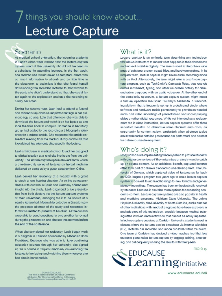 7 Things You Should Know About Lecture Capture | PDF | Lecture ...