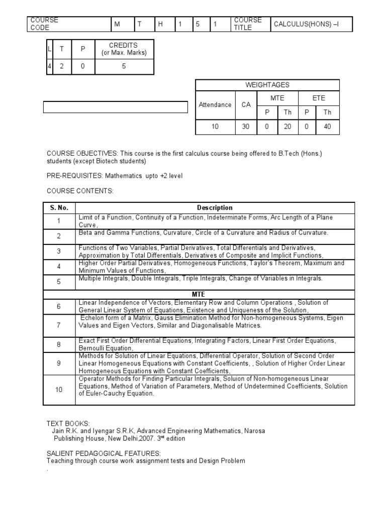 Calculus for B.Tech Honors Students | PDF