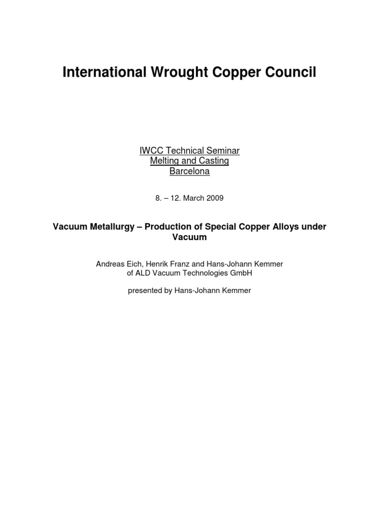 Iwcc Cu-Vortrag Ald | PDF | Copper | Casting (Metalworking)