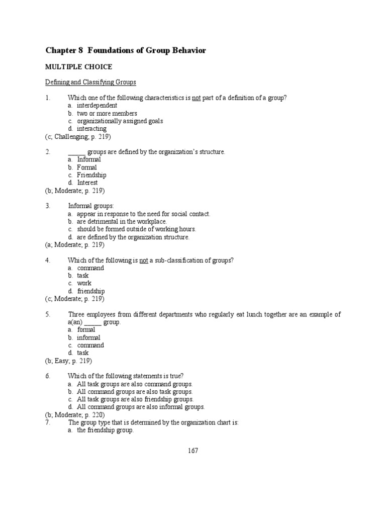Chapter 8 Foundations of Group Behavior: Multiple Choice | PDF | Norm ...