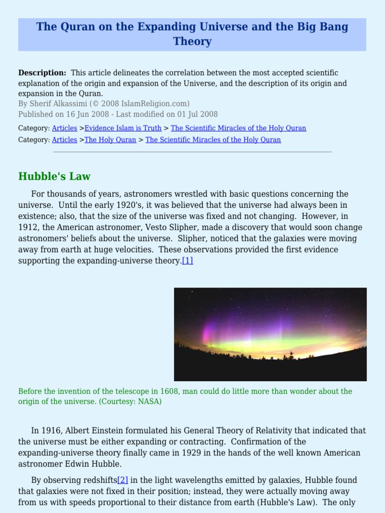 Holy Quran On The Expanding Universe and The Big Bang Theory | PDF ...