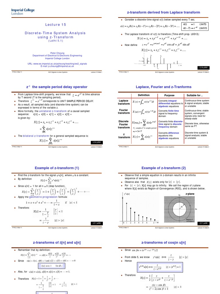 Deriving the Discrete-Time z-Transform from the Continuous-Time Laplace Transform | PDF ...