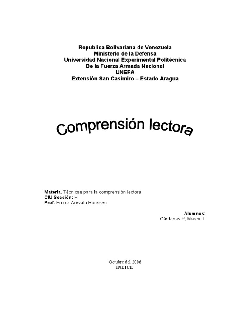 Compresion Lectora | PDF | Lectura (proceso) | Comprensión lectora