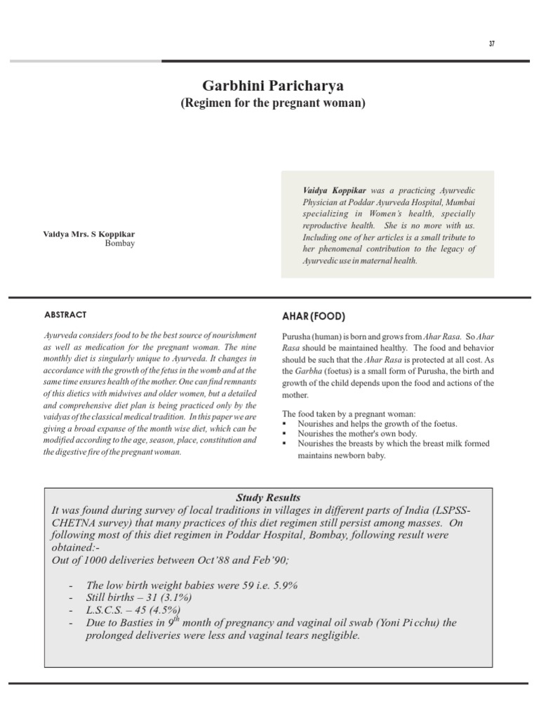 Garbhini Paricharya: (Regimen For The Pregnant Woman) | PDF | Ayurveda ...