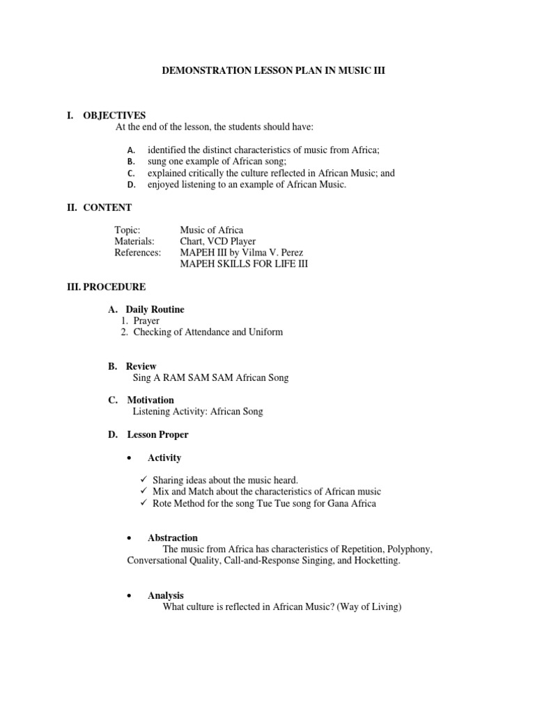 Lesson Plan in Music III | PDF