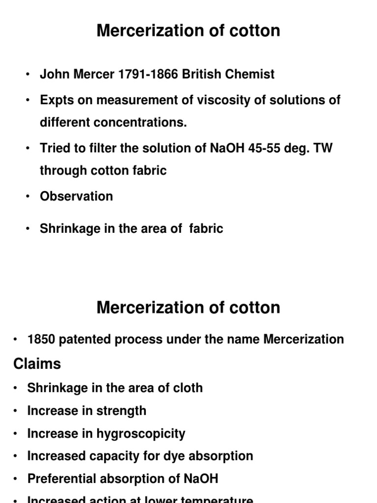 Mercerization Process of Cotton | PDF | Textiles | Sodium Hydroxide