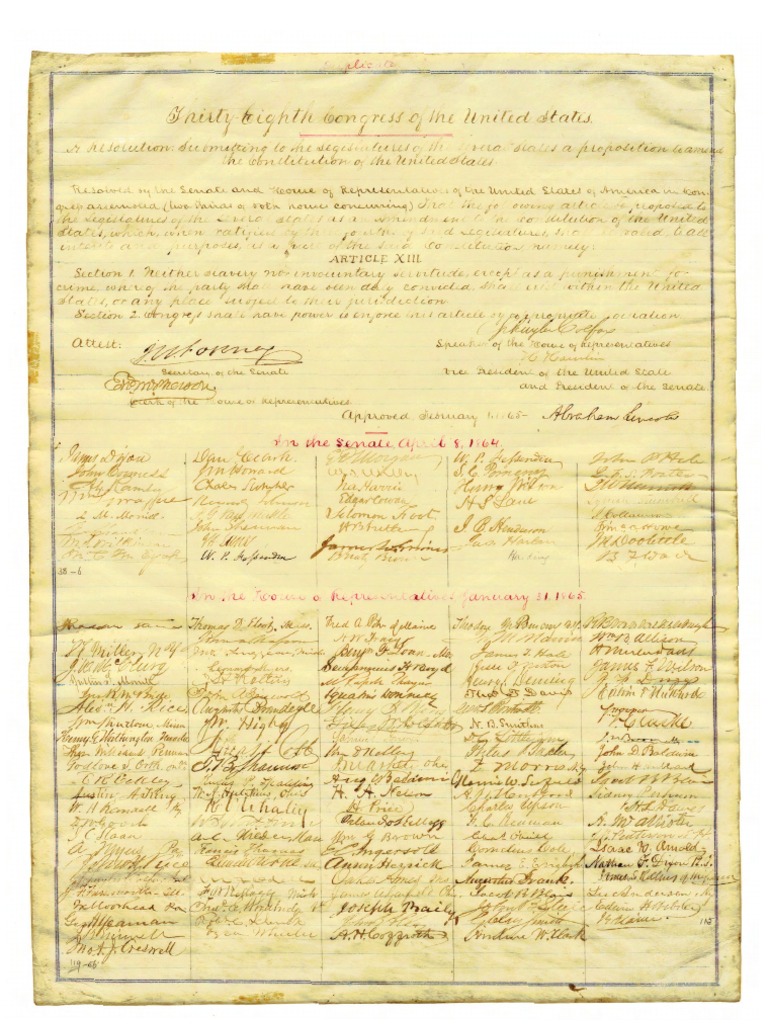 Original 13th Amendment Signed by Abraham Lincoln | Thirteenth ...