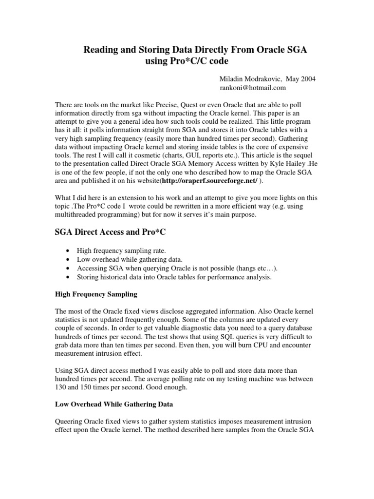 Storing Data Directly From Oracle SGA | PDF | Oracle Database | C ...