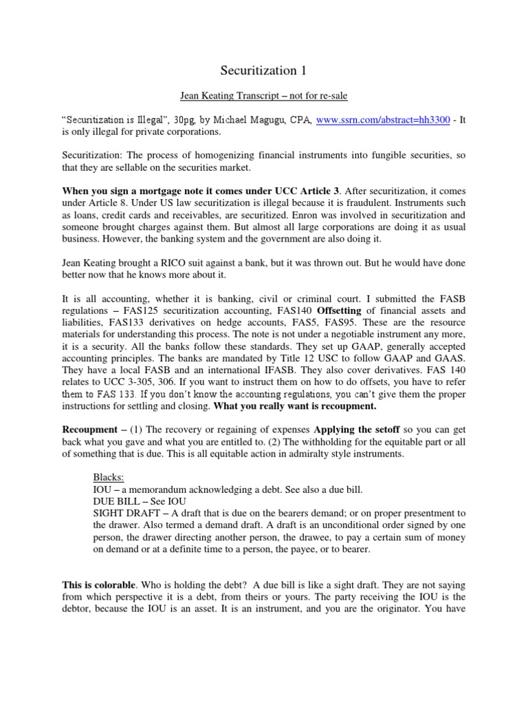 Securitization-101 Jean Keating | PDF | Truth In Lending Act ...