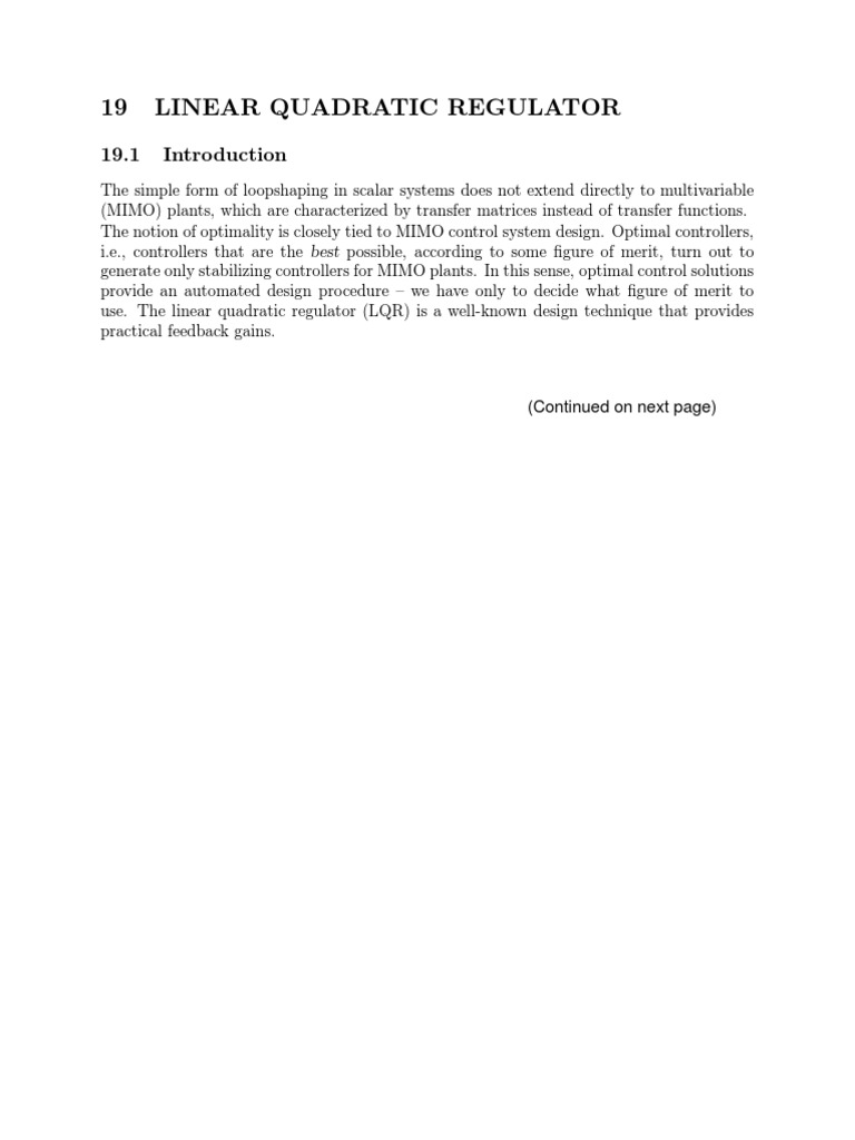 LQR: Optimal Control Design Explained | PDF | Teaching Methods & Materials