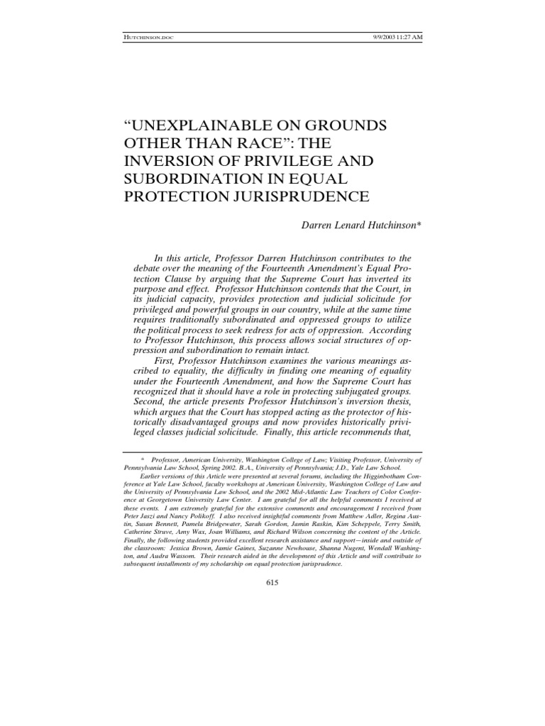 Hutchinson | PDF | Equal Protection Clause | Fourteenth Amendment To ...