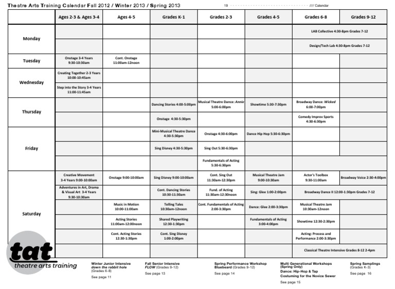 Children's Theatre Arts Schedule | PDF | Broadway Theatre | Musical Theatre