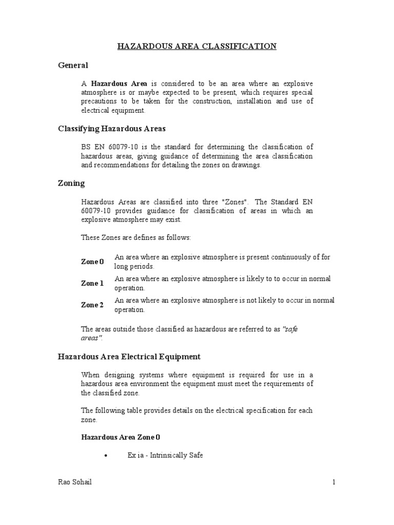 Hazardous Area Classification General: Zone 0 Zone 1 Zone 2 | PDF ...