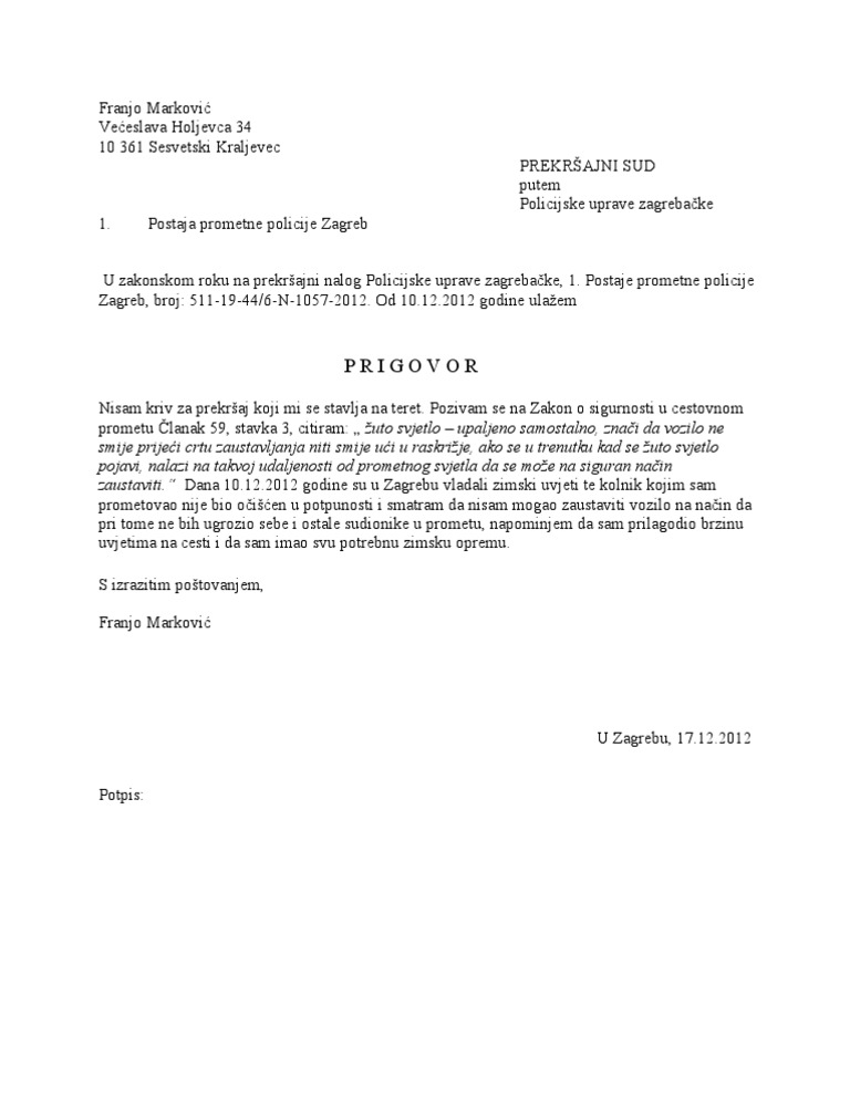 Žalba Za Crveno Svijetlo | PDF