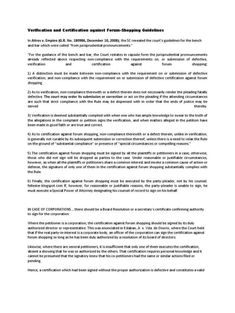 Forum Shopping Certification Guidelines | PDF | Board Of Directors ...