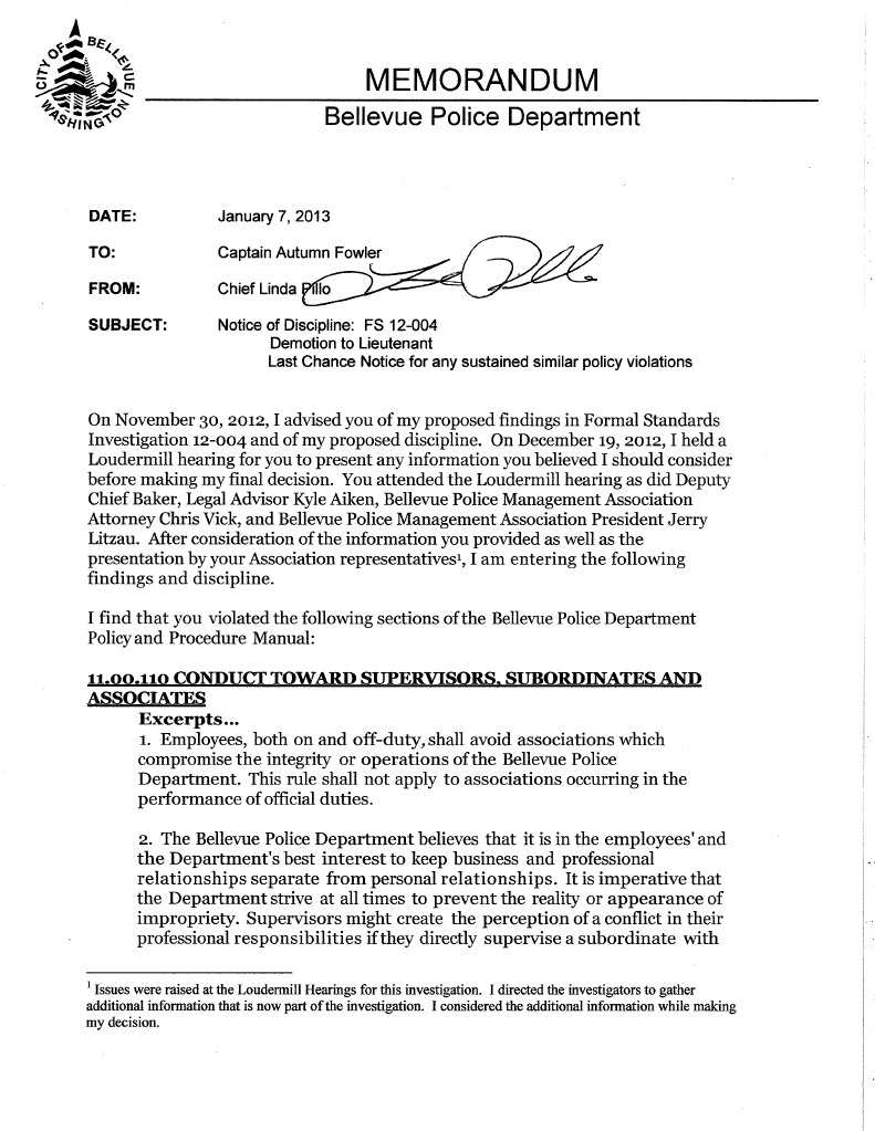 Bellevue PD Letter Re: Autumn Fowler | PDF