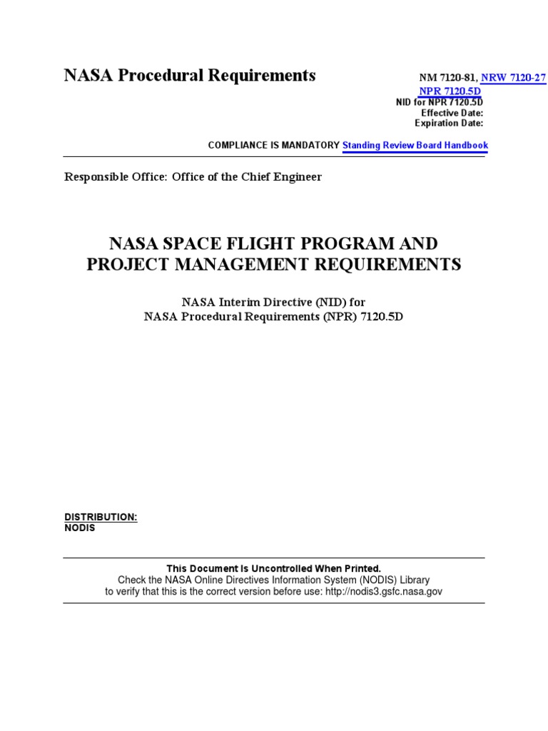 NASA Space Flight Program and Project Management Requirements, NM 7120 ...