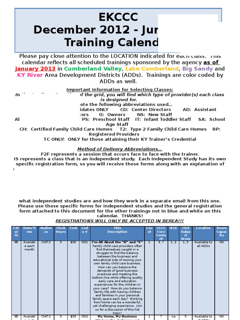 EKCCC Spring Training Calendar | PDF | Child Abuse | Traumatic Brain Injury