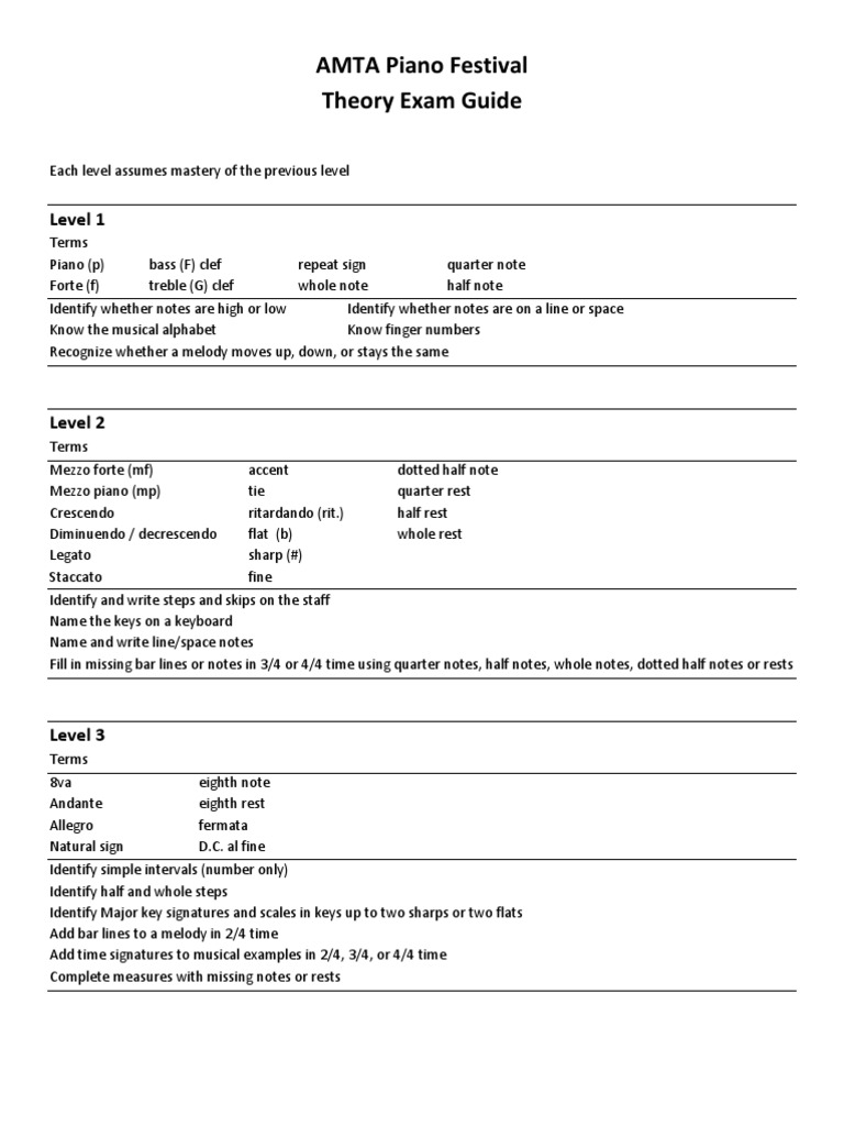 AMTA Piano Festival Exam Guide | PDF | Minor Scale | Scale (Music)