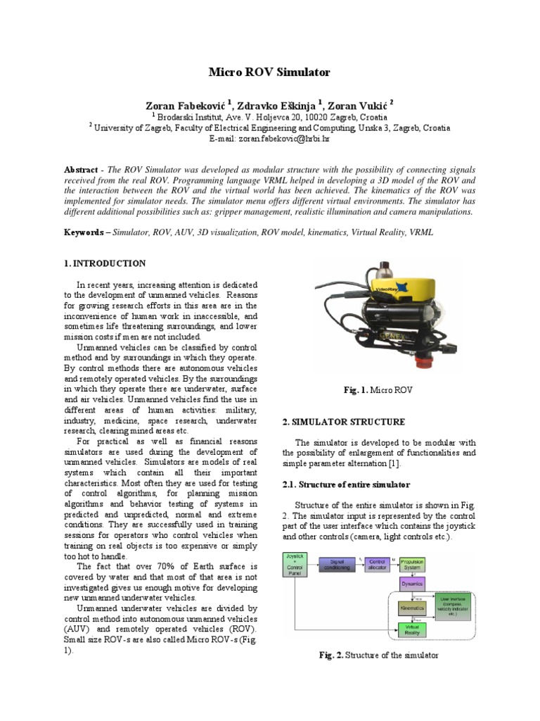 Micro ROV Simulator: Zoran Fabeković, Zdravko Eškinja, Zoran Vukić ...