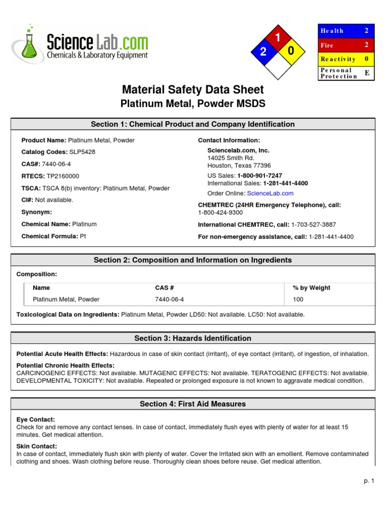 Platinum Msds | PDF | Explosion | Toxicity