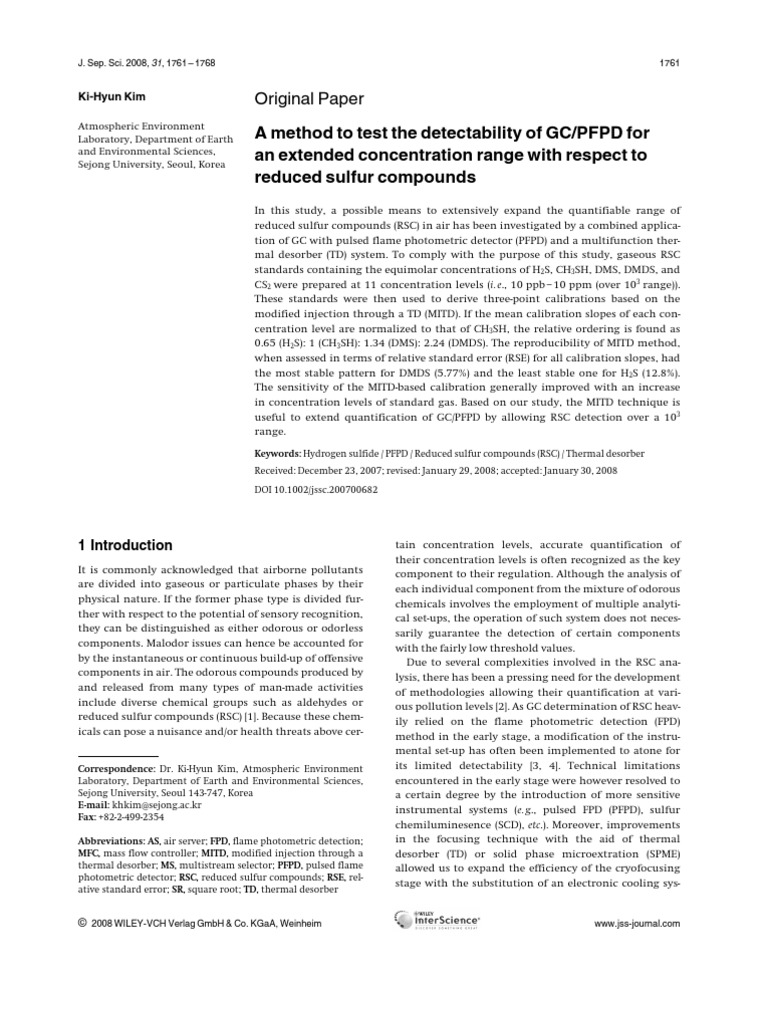 GC/PFPD Method for Sulfur Detection | PDF | Gas Chromatography | Parts ...