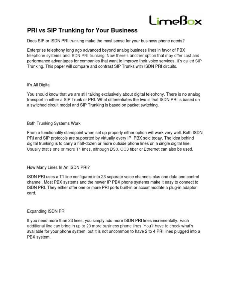 PRI Vs SIP Trunking | PDF | Voice Over Ip | Quality Of Service
