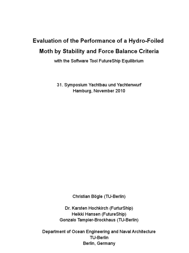 Hydro-Foiled Moth Performance Evaluation | PDF | Drag (Physics) | Force