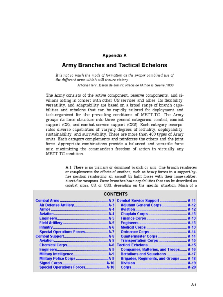 Army Branches and Tactical Echelons: Appendix A | PDF