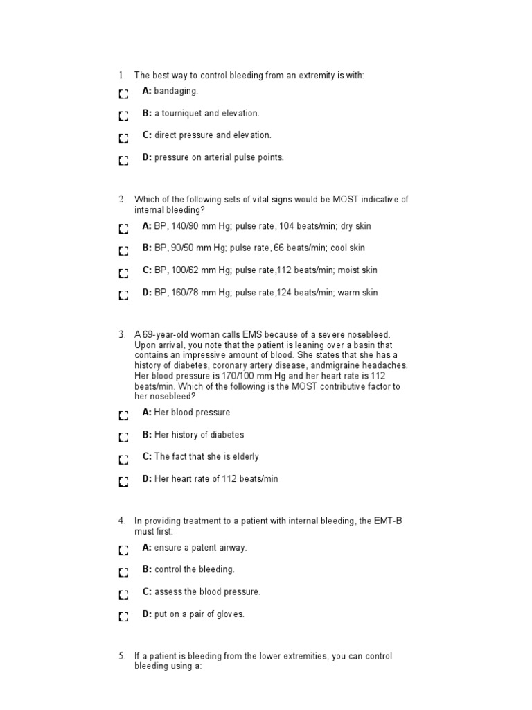Emergency Exam6 | PDF | Artery | Vein