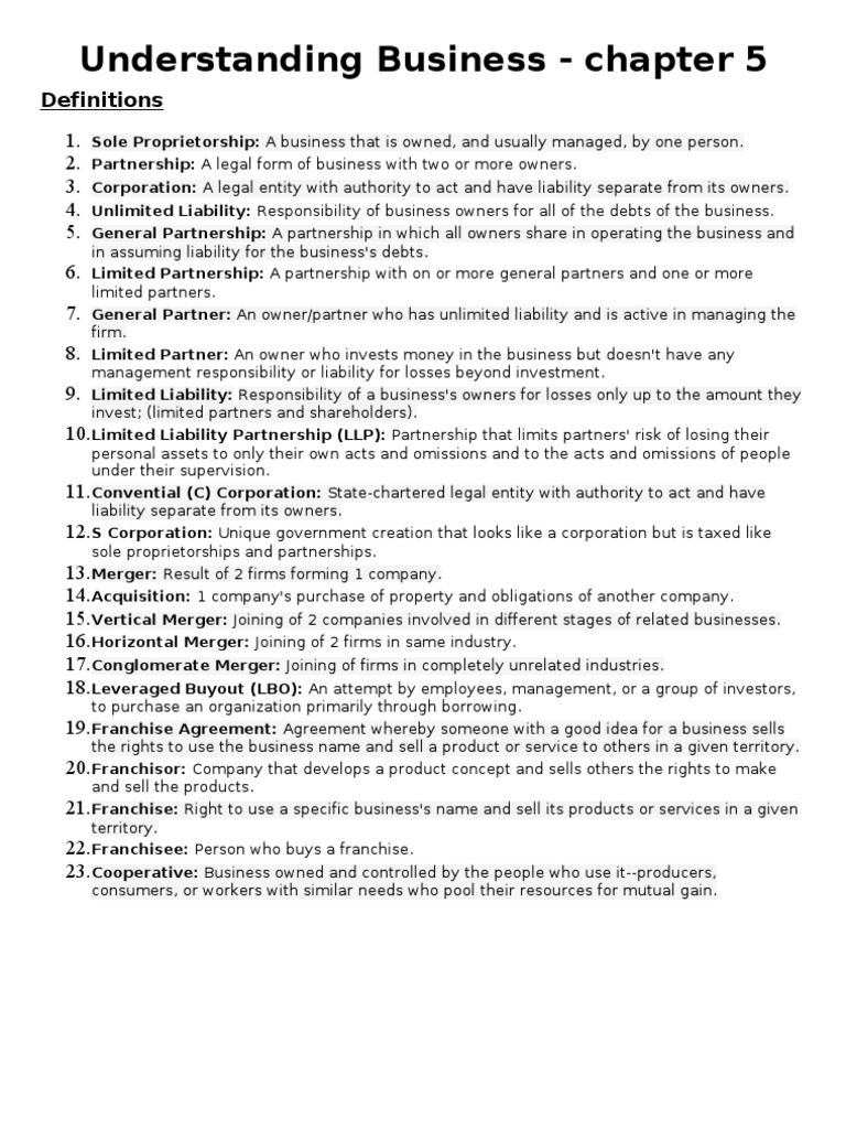 Understanding Business - Chapter 5 | PDF | Partnership | Franchising