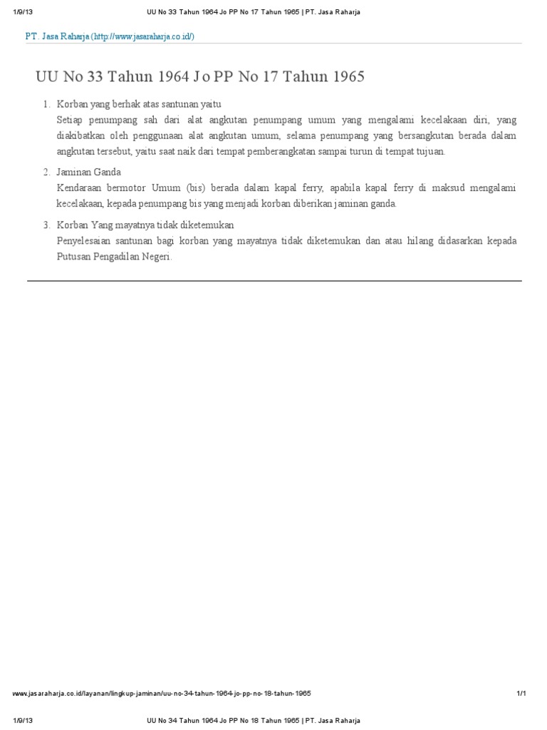 UU No.33 Th.1964 Dan Turunannya | PDF