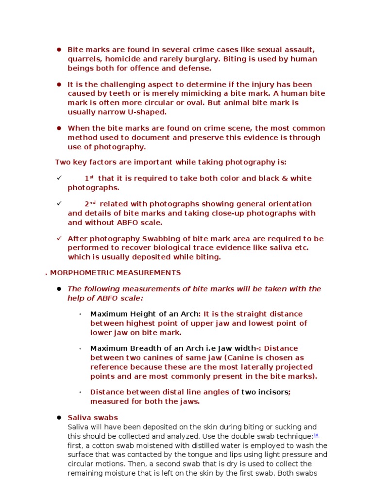 The Following Measurements of Bite Marks Will Be Taken With The Help of ...