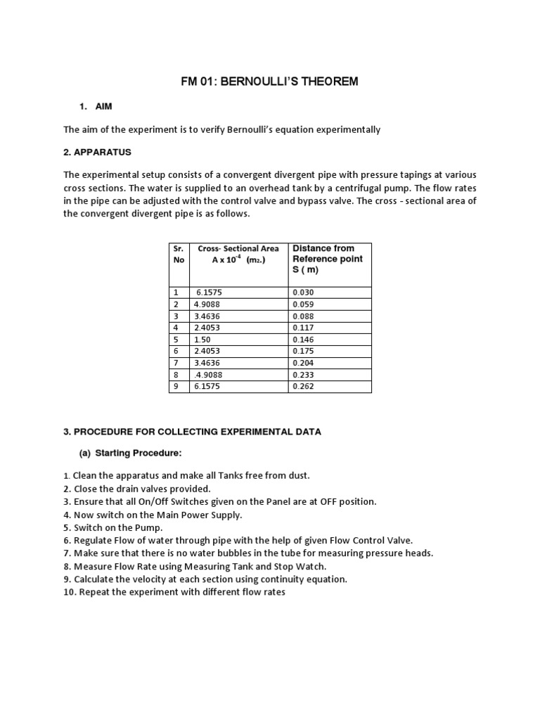 Bernoullis Theorem | PDF | Fluid Dynamics | Experiment