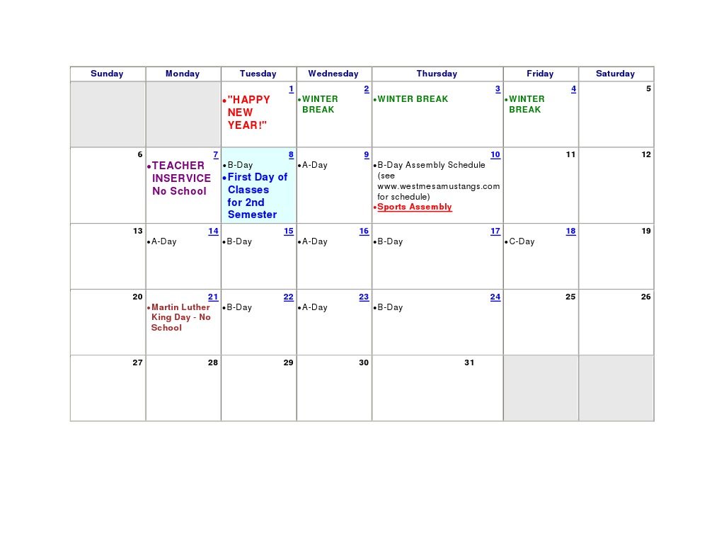 Jan Calendar | PDF