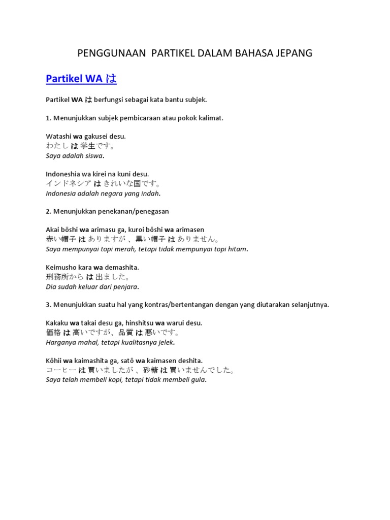 Penggunaan Partikel Dalam Bahasa Jepang | PDF