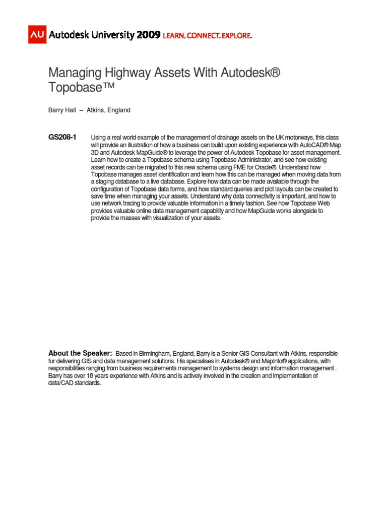Managing Highway Assets With Autodesk® Topobase™: About The Speaker | PDF | Oracle Database ...