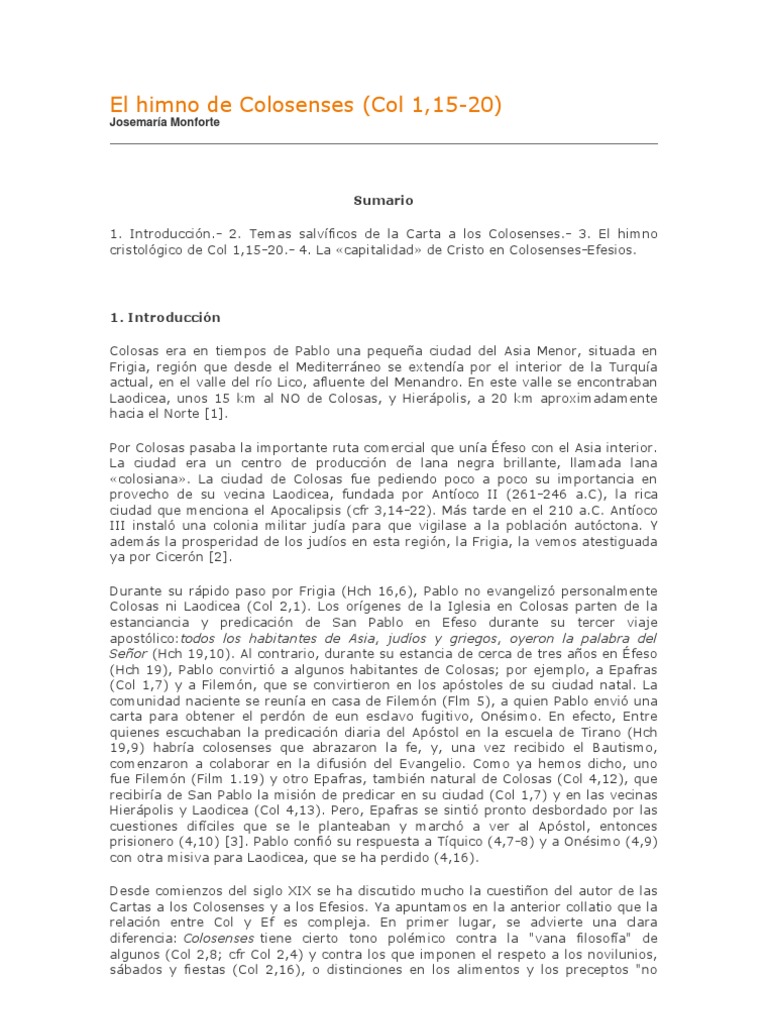 Himno de Colosenses | PDF | Epístola a los colosenses | Cristo (título)