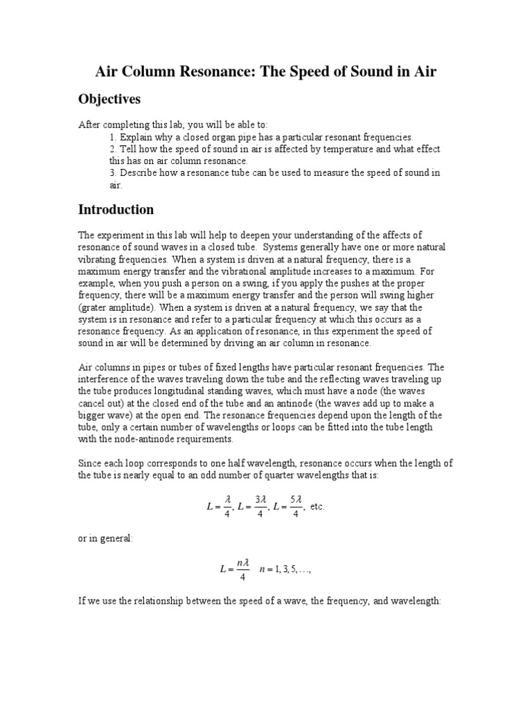 Resonance in Open Air Columns | PDF | Resonance | Waves