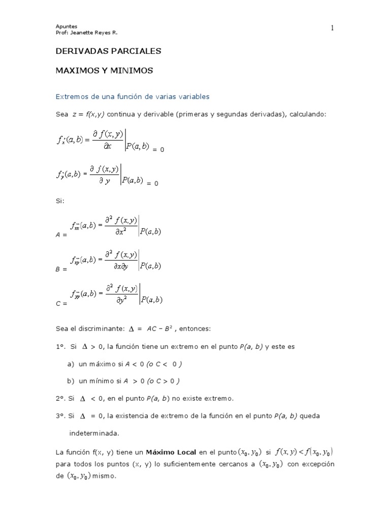 Derivadas Parciales Maximos y Minimos | PDF | Derivado | Análisis