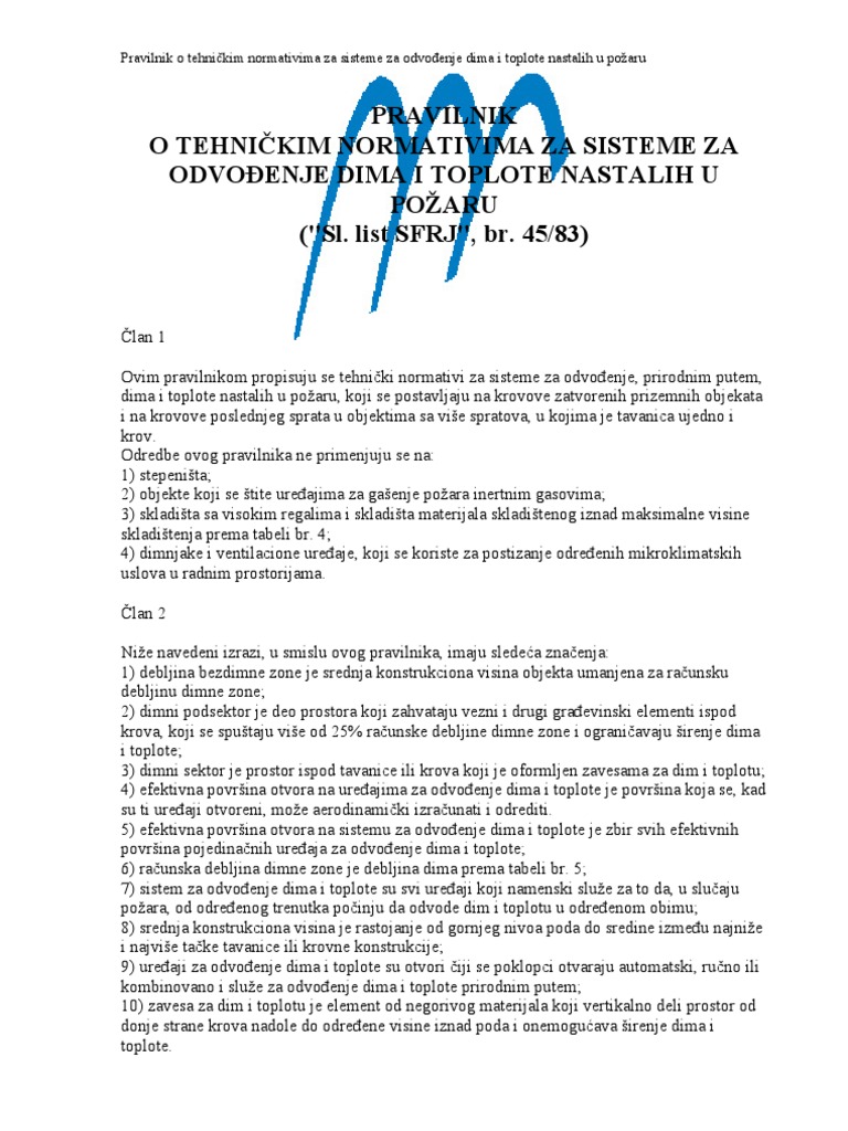 Pravilnik o Tehnickim Normativima Za Sisteme Za Odvodjenje Dima I ...