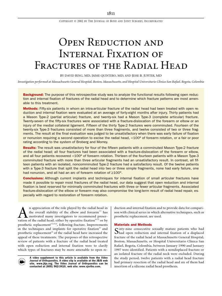 Open Reduction and Internal Fixation of Fractures of The Radial Head ...
