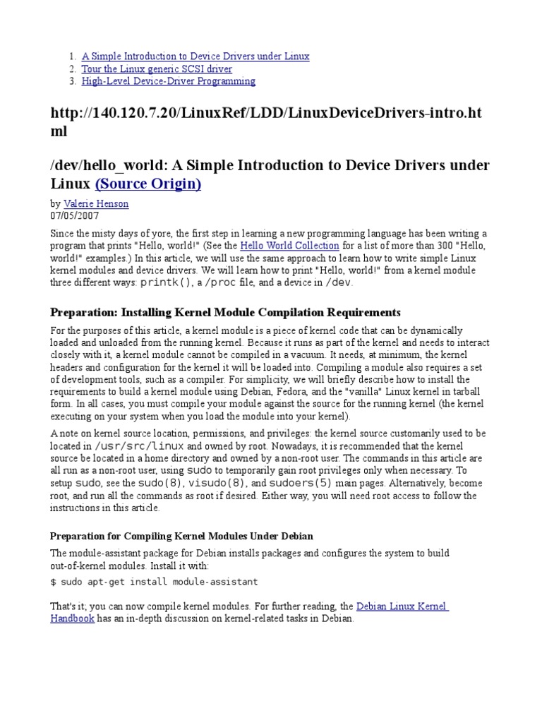 A Simple Introduction To Device Drivers Under Linux | Download Free PDF ...