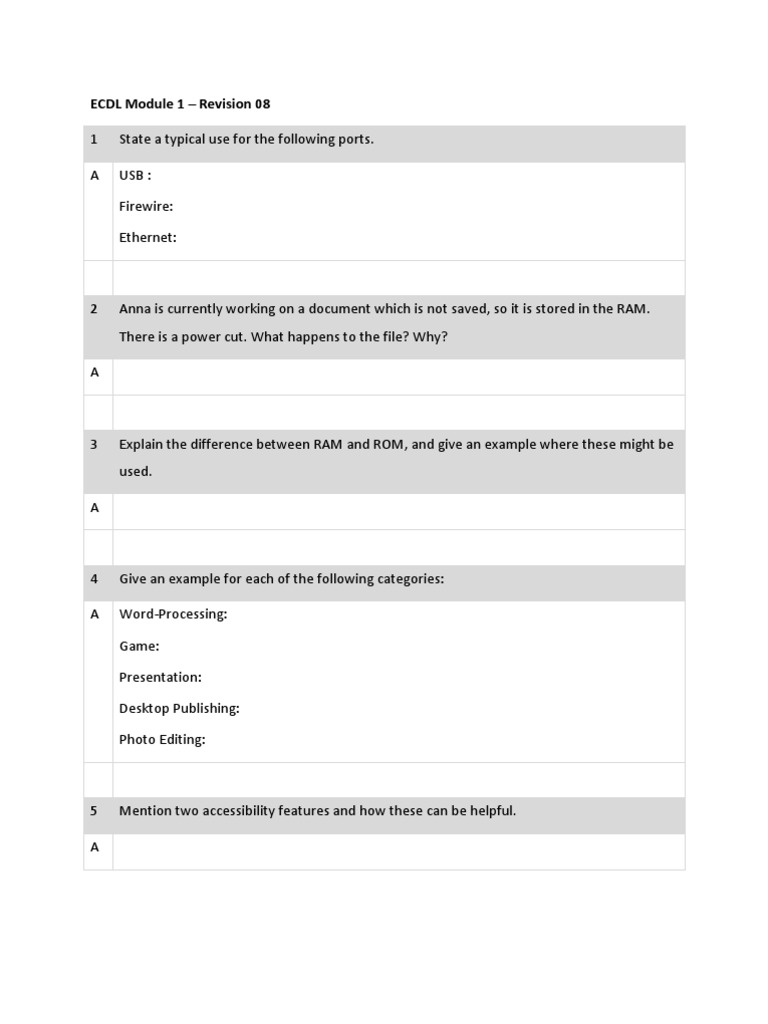 ECDL Module 1 - Revision 08 | PDF
