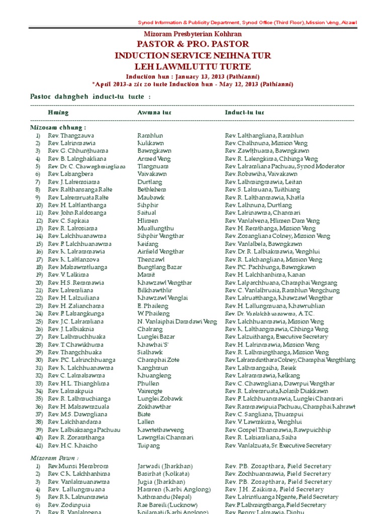 Pastor & Pro. Pastor Induction, 2013 | PDF