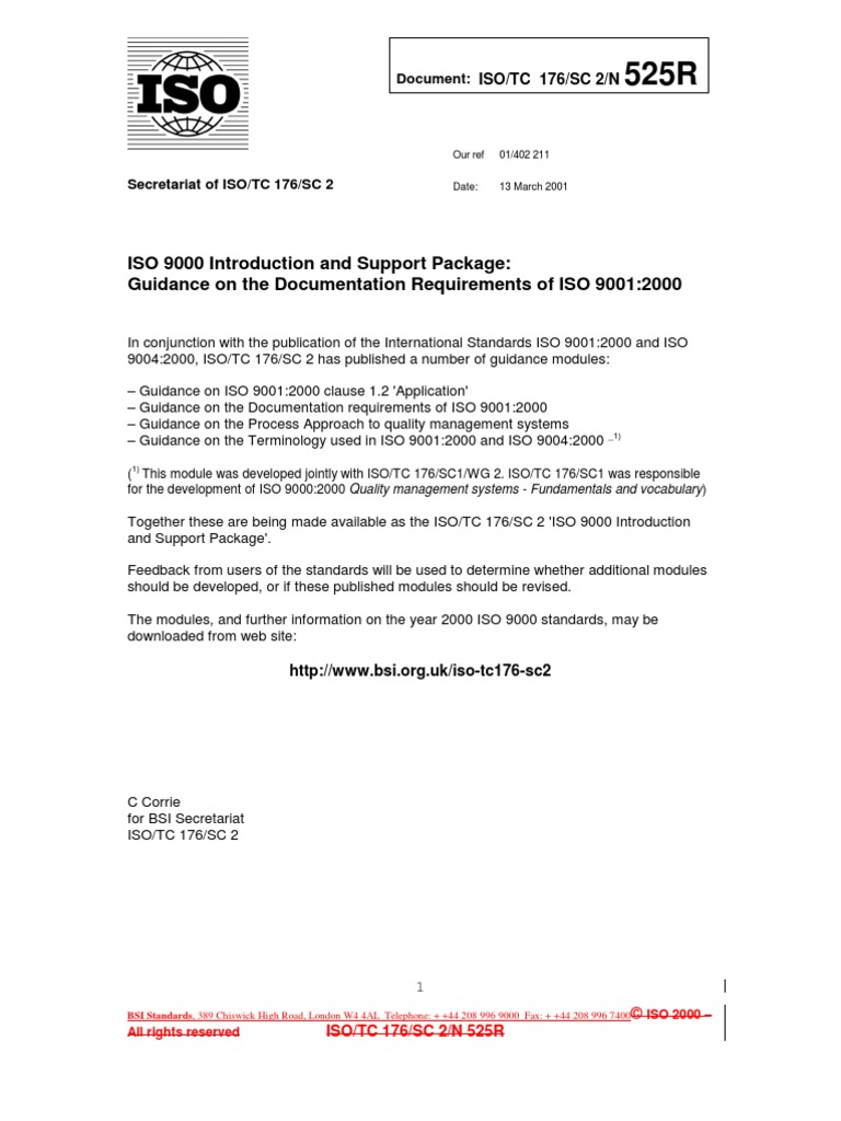 TC176 525 | PDF | Iso 9000 | International Organization For Standardization