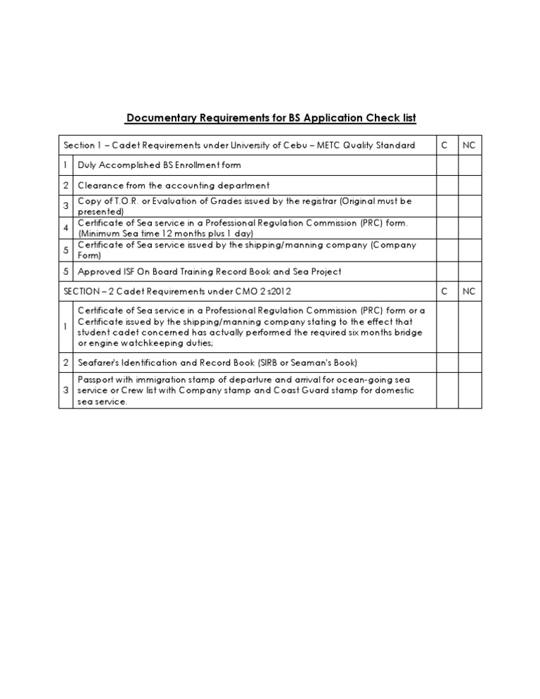 Cadet Application Requirements Checklist | PDF
